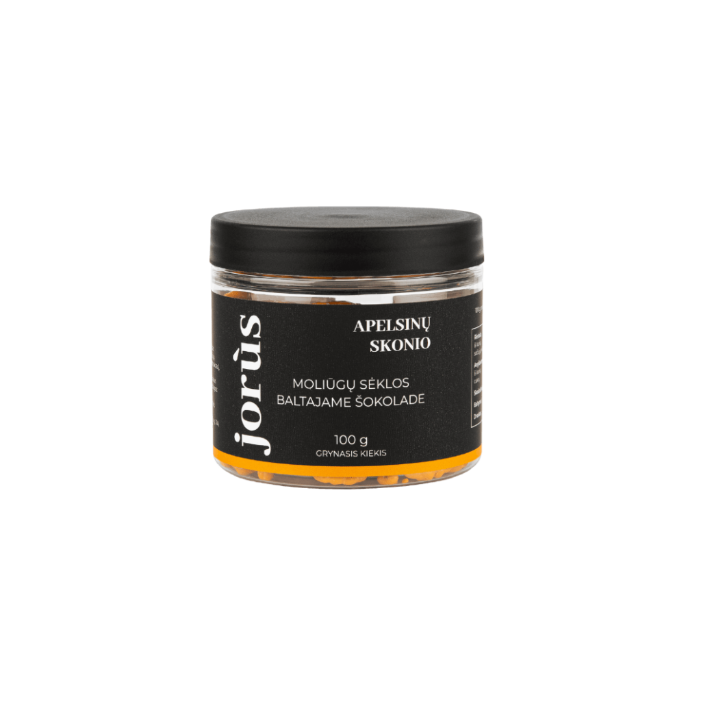 Apelsinų skonio moliūgų sėklos baltajame šokolade, 100 g - Jorùs